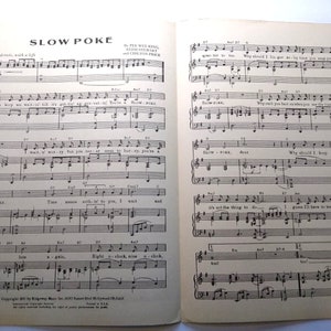 Slow Poke Sheet Music 1951 Pee Wee King Redd Stewart Clinton Price ...