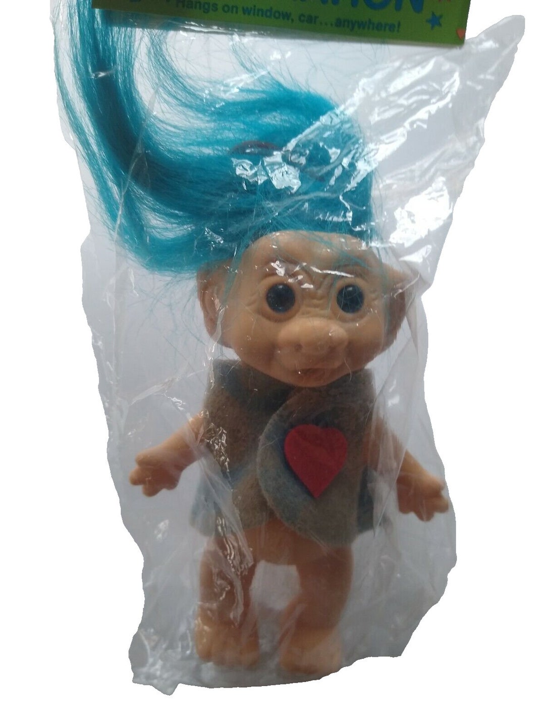 Love Troll Vintage Vinyl Doll Blue Hair Red Heart 1970s Sealed in Bag ...