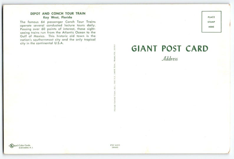 Giant Postcard Key West Florida Conch Train Large Oversize Vintage ...