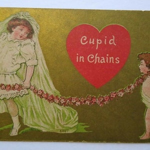 Valentines Postcard Cupid Angel in Chains Vintage Original Girl in ...