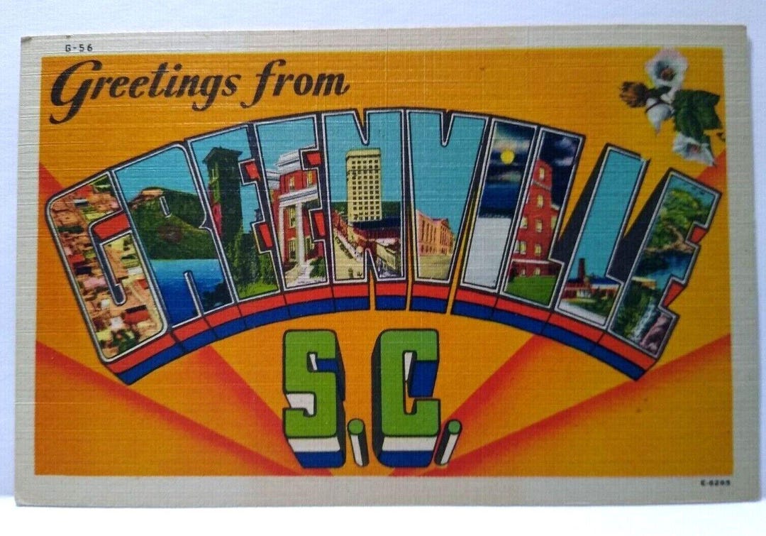 Greetings From Greenville South Carolina Large Big Letter Linen ...