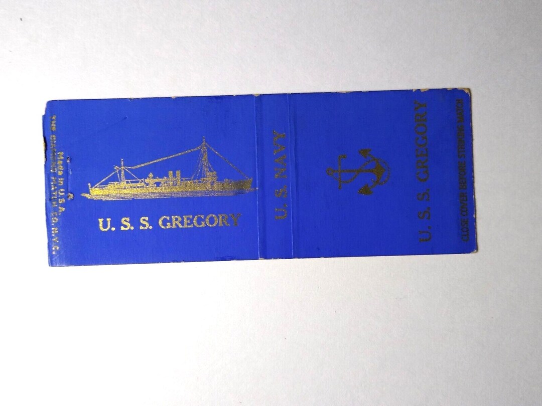 U.S.S. Gregory DD 82 APD-3 Naval Ship Destroyer War Boat Matchbook ...