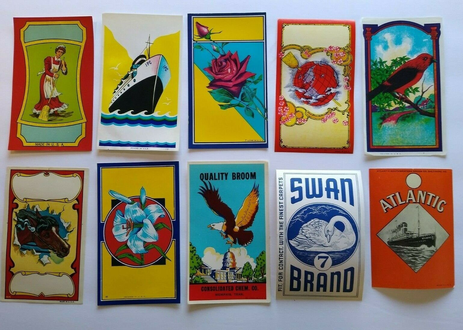 Vintage Broom Labels 10 Original Red Bird Swan Horse Ship Boat | Etsy