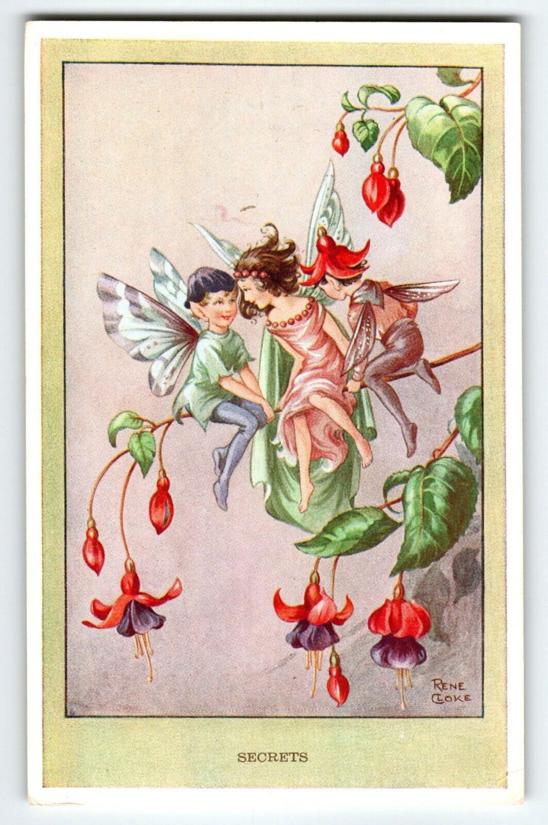 Fairies Lovers Postcard Fairy Fantasy Tree Secrets Rene Cloke Valentine ...