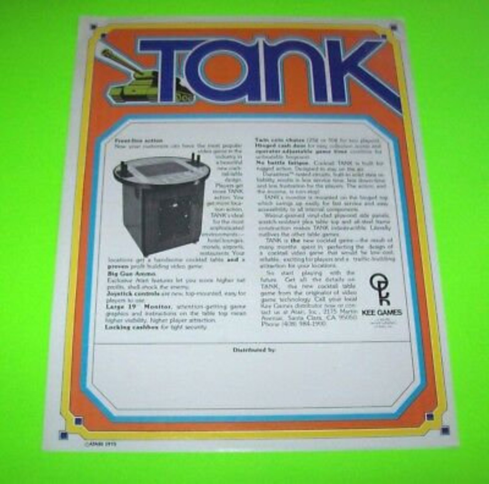 Tank Arcade Game FLYER Original NOS Kee Games 1975 Retro Video - Etsy