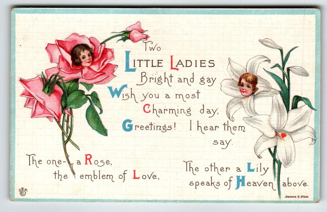 Flower Head Girls Postcard Fantasy Little Ladies Bright and - Etsy