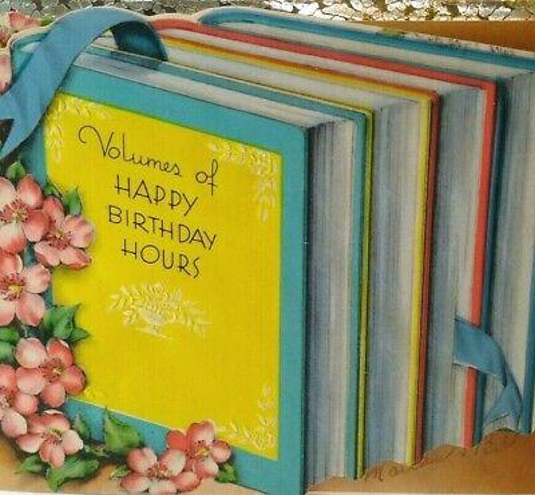 Mid Century Modern Birthday Greeting Card Diecut Books Retro Foil Trim ...
