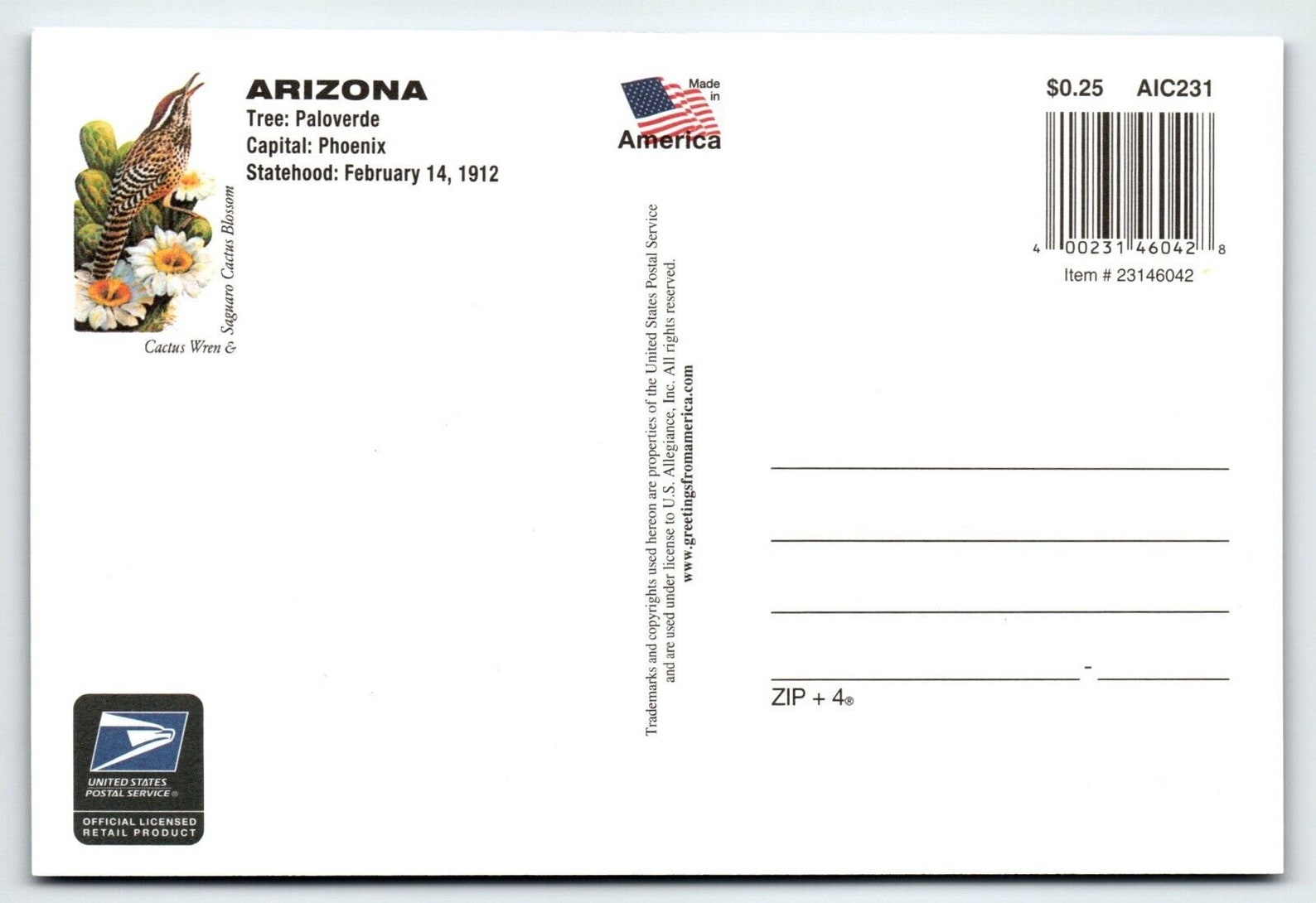 Greetings From Arizona Large Letter Chrome Postcard Unused USPS 2001 ...