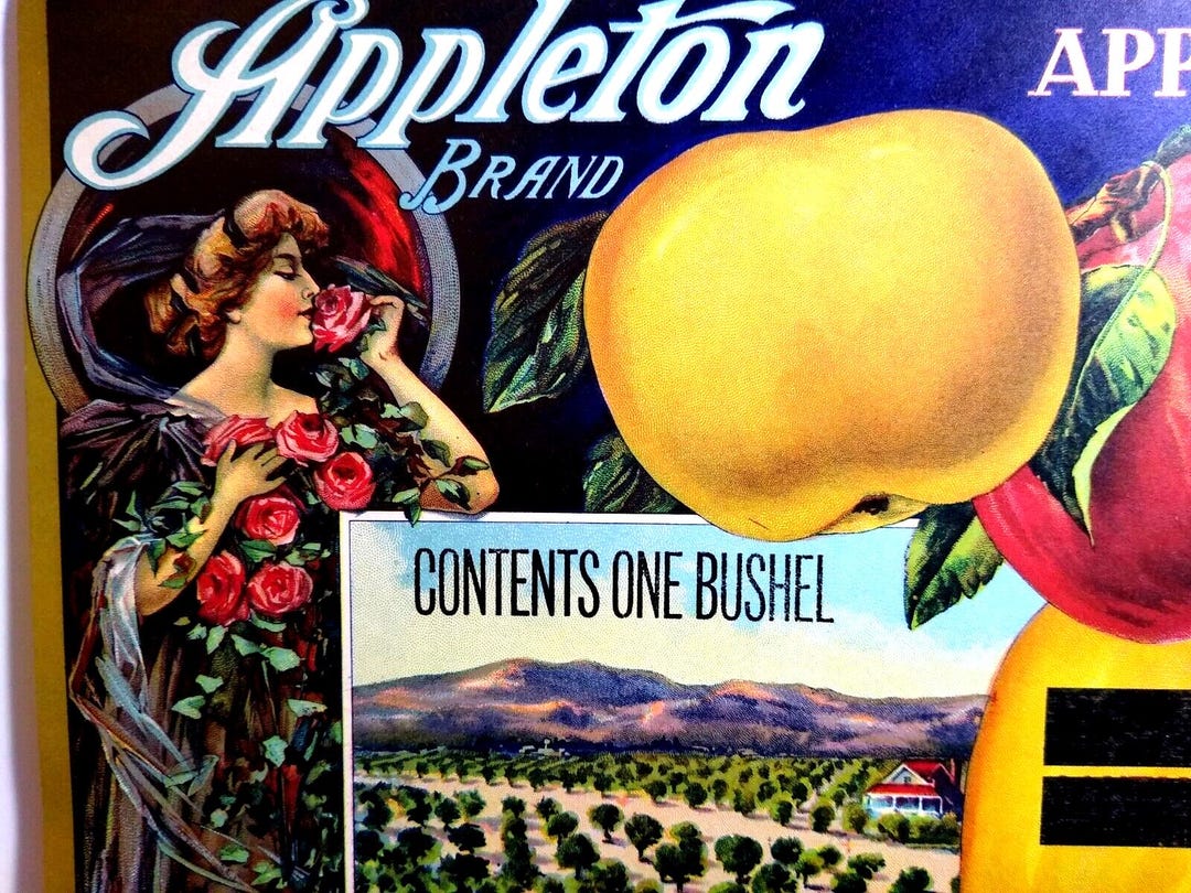 Appleton Apples Fruit Crate Label Art Nouveau Women Rose Original ...