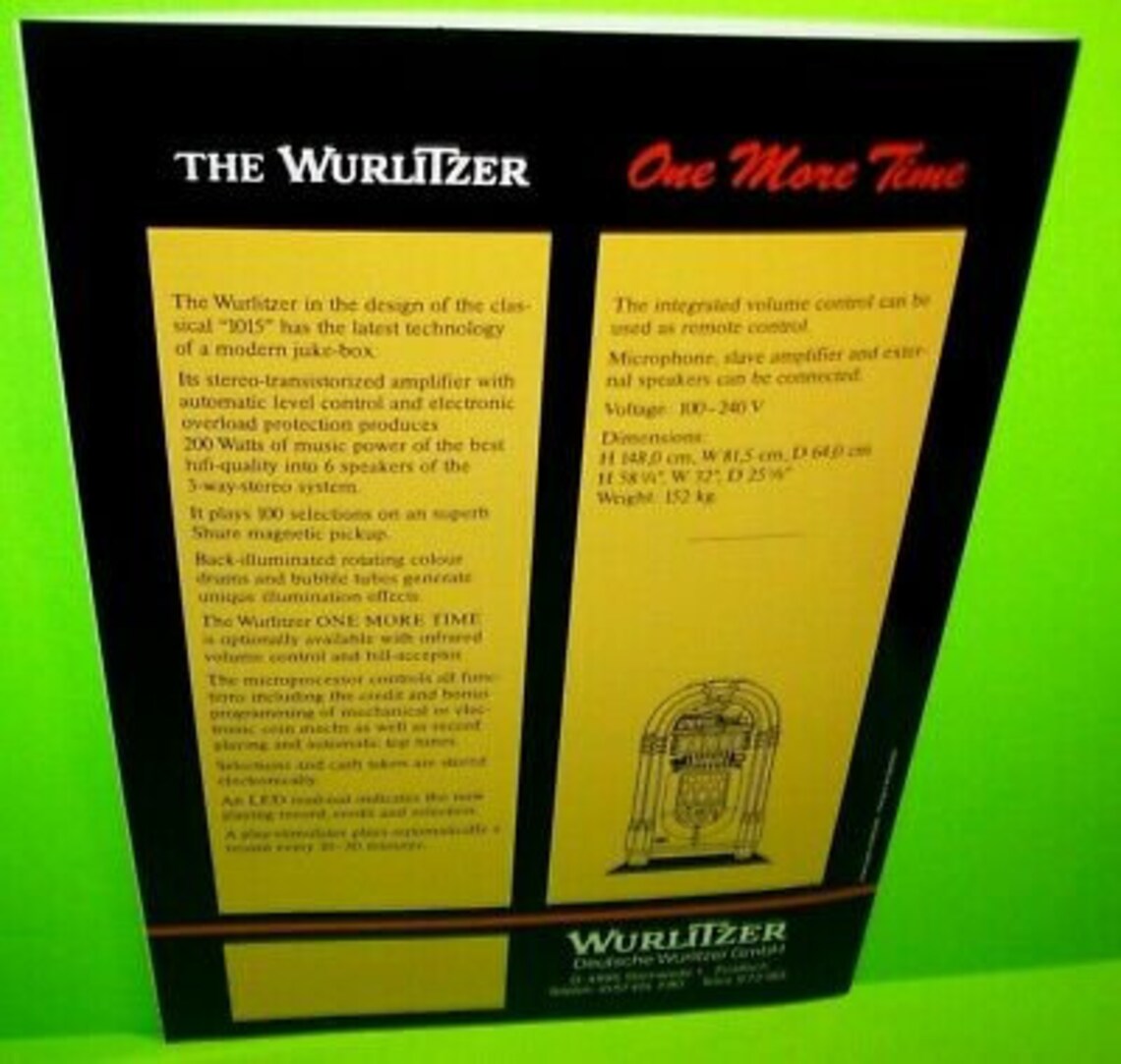 Wurlitzer Jukebox FLYER One More Time Original NOS Music - Etsy