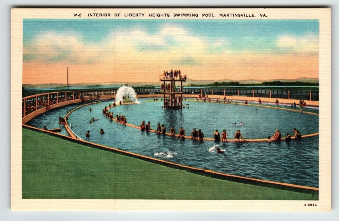 Liberty Heights Swimming Pool Martinsville Virginia Postcard Linen ...
