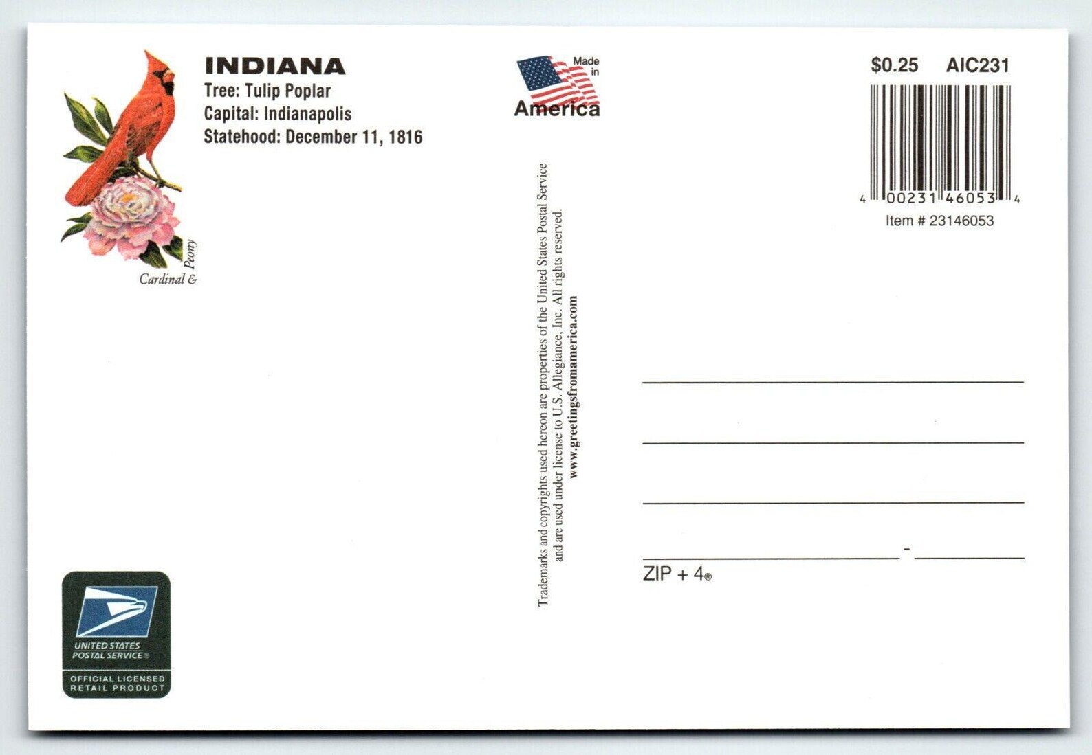 Greetings From Indiana Large Letter Chrome Postcard USPS 2001 Covered ...