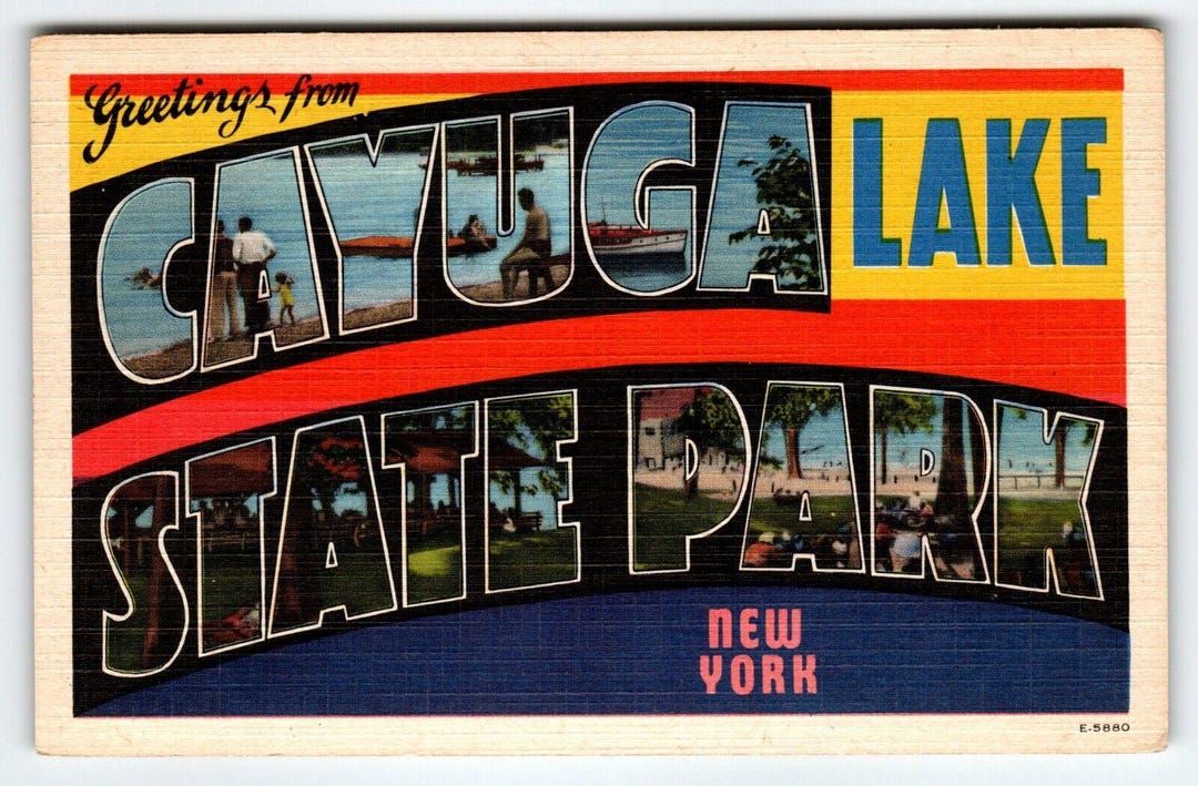 Greetings From Cayuga Lake State Park New York Large Big Letter Linen ...