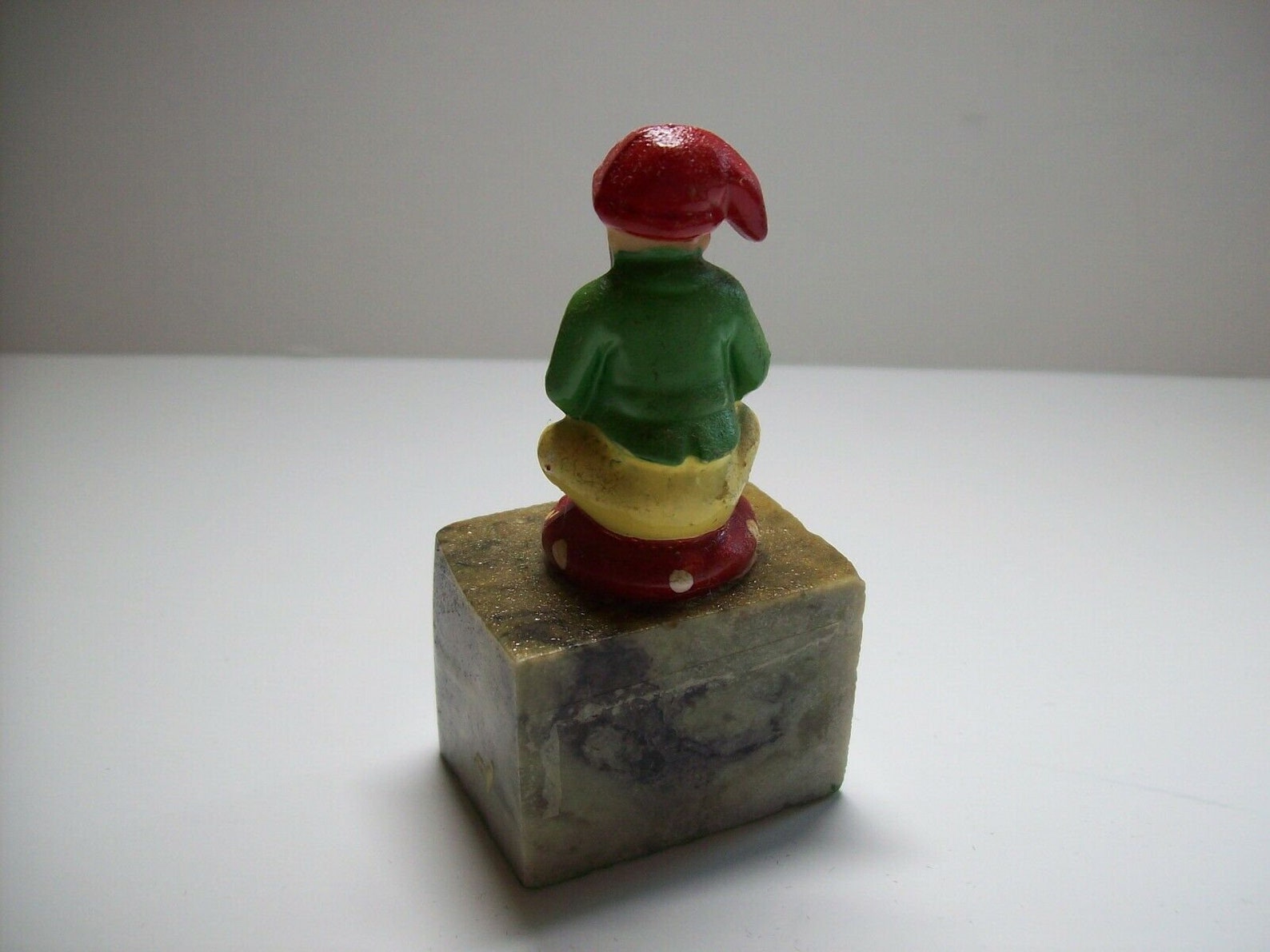 Gnome Seated on Mushroom Marble Base Elf Figure Vintage Unique Figurine ...