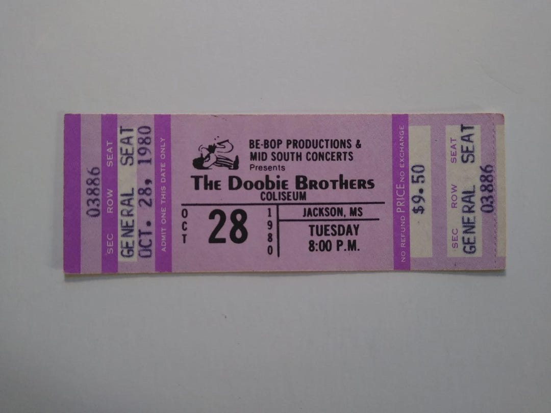 The Doobie Brothers Concert Ticket 1980 Jackson MS Vintage Music ...