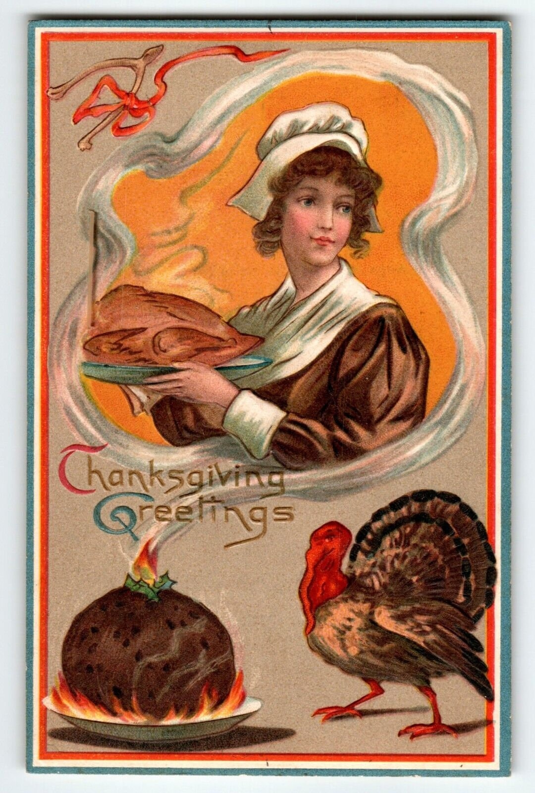 Thanksgiving Postcard Pilgrim Women Turkey Plum Pudding - Etsy