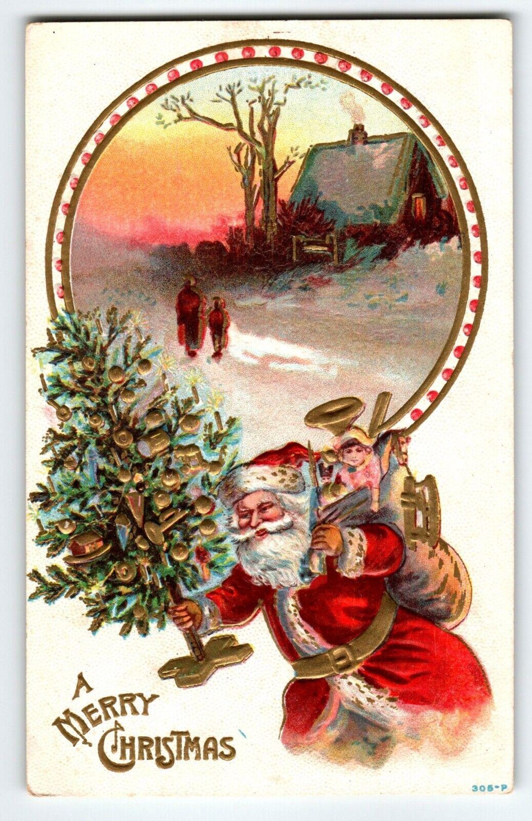 Santa Claus Christmas Postcard Saint Nick X-mas Tree Toys Country ...