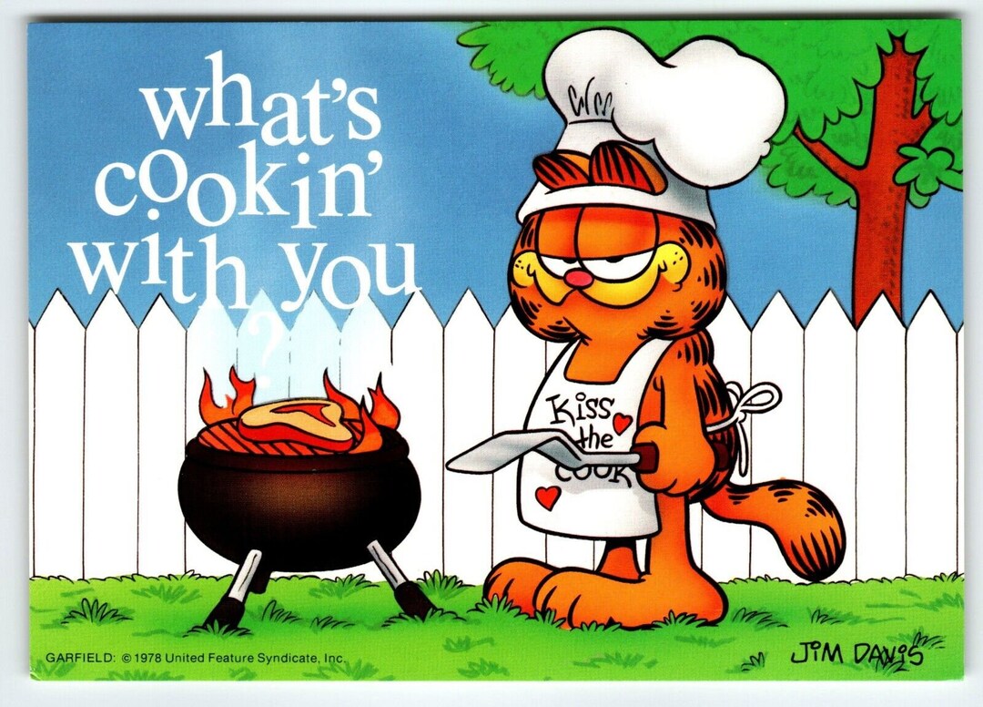 Garfield Cat Postcard What's Cookin With You Kiss the Cook Jim Davis ...