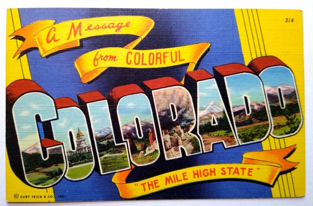 Greetings From Colorado Large Letter Linen Postcard Curt Teich Mile ...