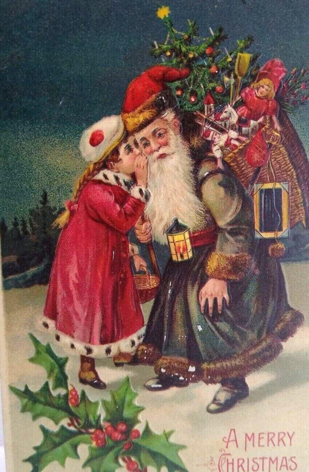 Santa Claus Dark Green Suit Coat Christmas Postcard Germany 1907 Embossed BW 296 Unique Gift - Etsy