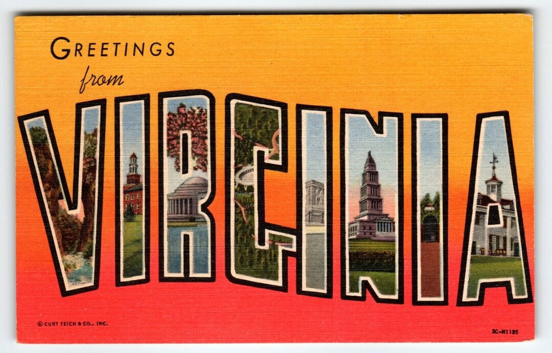 Greetings From Virginia Large Big Letter Linen Postcard Curt Teich ...