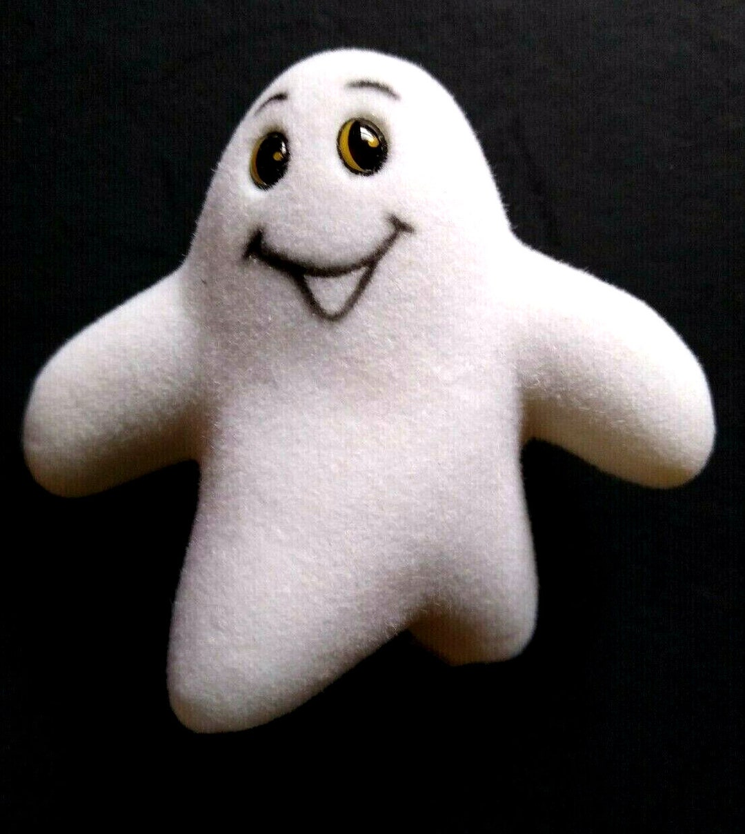 Vintage Halloween White Jolly Smile Ghost Fuzzy Flocked Toy Hong Kong ...