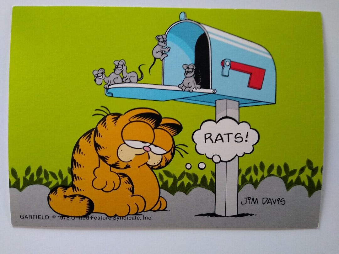 Garfield Postcard Rats Mice Mailbox United Features Syndicate 1978 ...