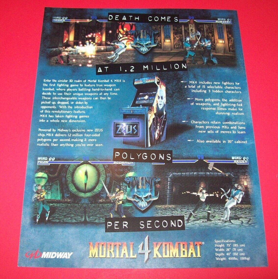 Mortal Kombat 4 Arcade FLYER Original 1997 Midway NOS Video | Etsy