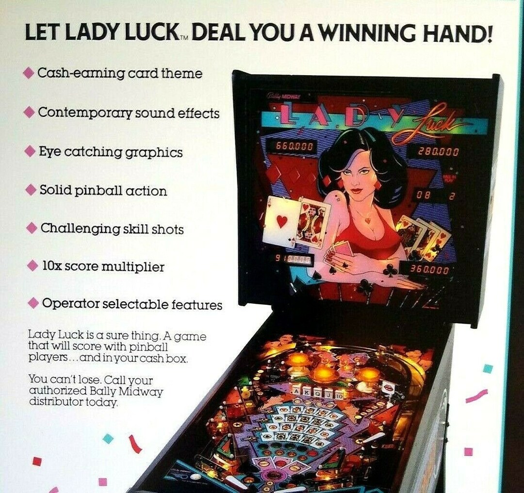 Lady Luck Pinball Flyer 1986 Original Game Art Print Promo - Etsy