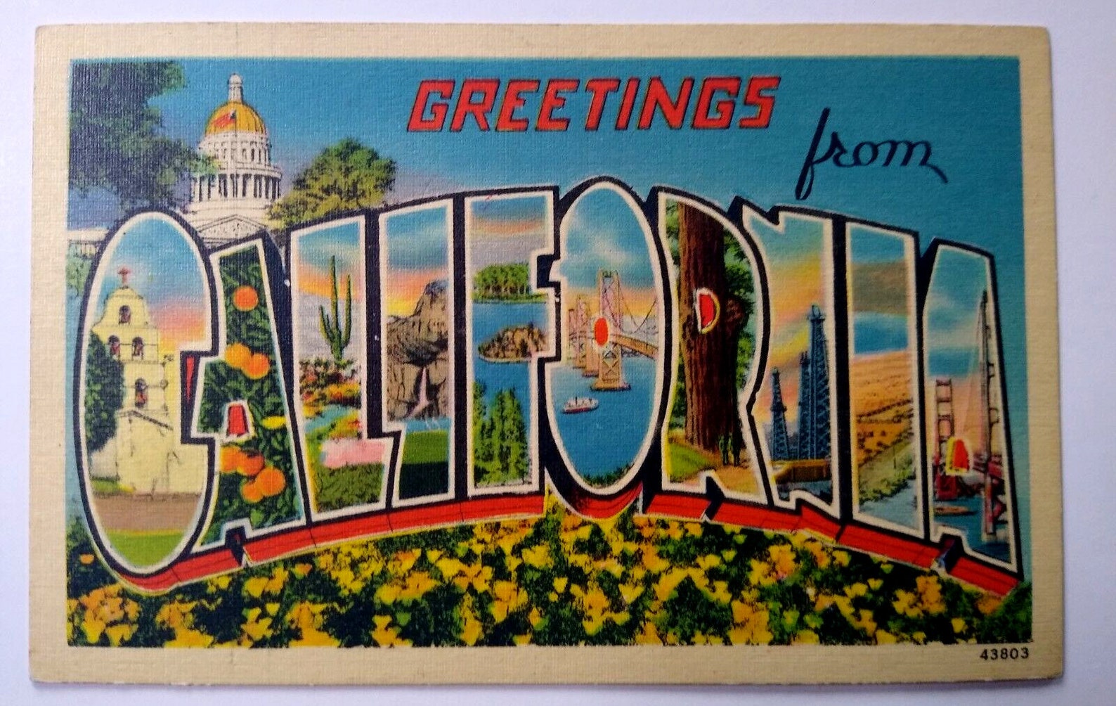 Greetings From California Large Letter Linen Postcard Curt Teich Unused ...