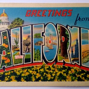 Greetings From California Large Letter Linen Postcard Curt Teich Unused ...
