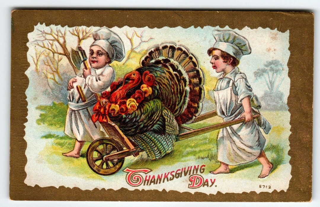 Thanksgiving Postcard Chefs Cart Turkey on Wheel Barrel John - Etsy