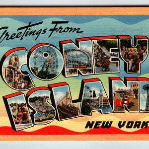 Greetings From Coney Island New York Large Letter Linen Postcard ...