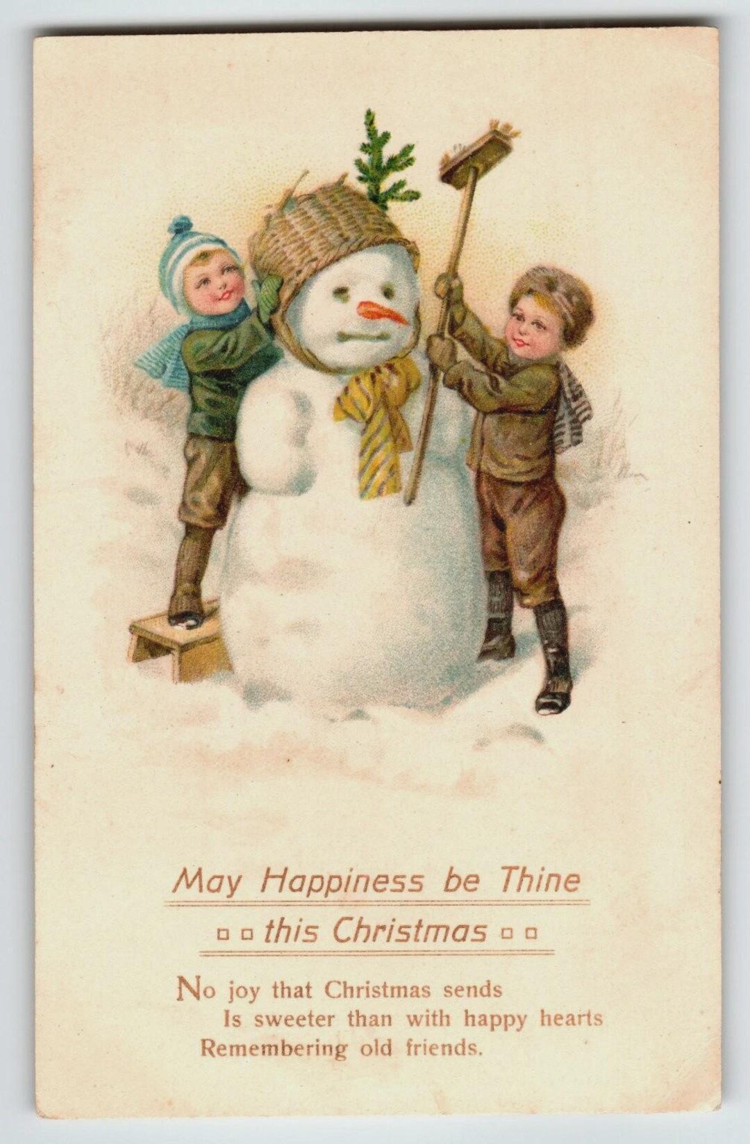 Vintage Christmas Postcard Boys Building Snowman AMAG No. 1951 - Etsy