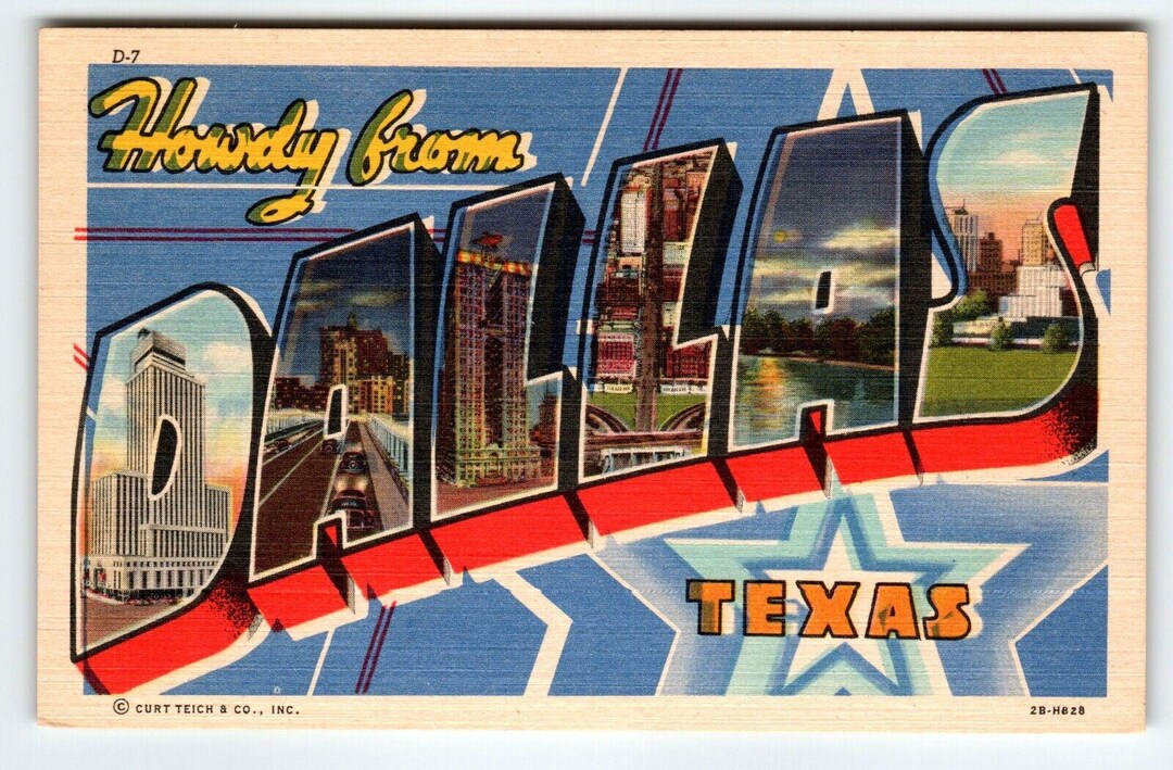 Howdy Greetings From Dallas Texas Large Big Letter Linen Postcard Curt ...