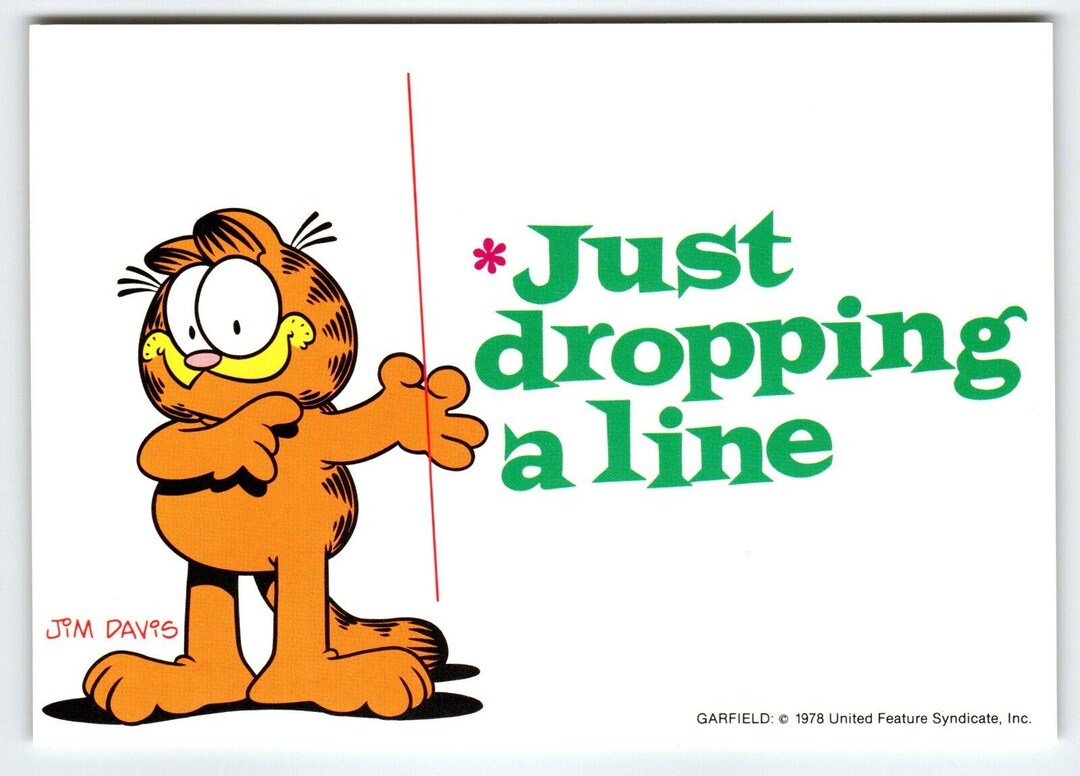 Just Dropping A Line Garfield Cat Postcard Jim Davis Comic Orange Tabby ...