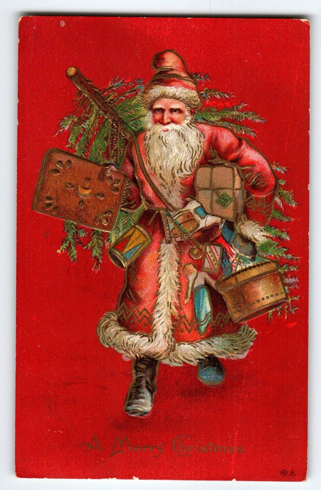 Santa Claus Christmas Postcard Old World Gold Long Suit Coat Nash ...