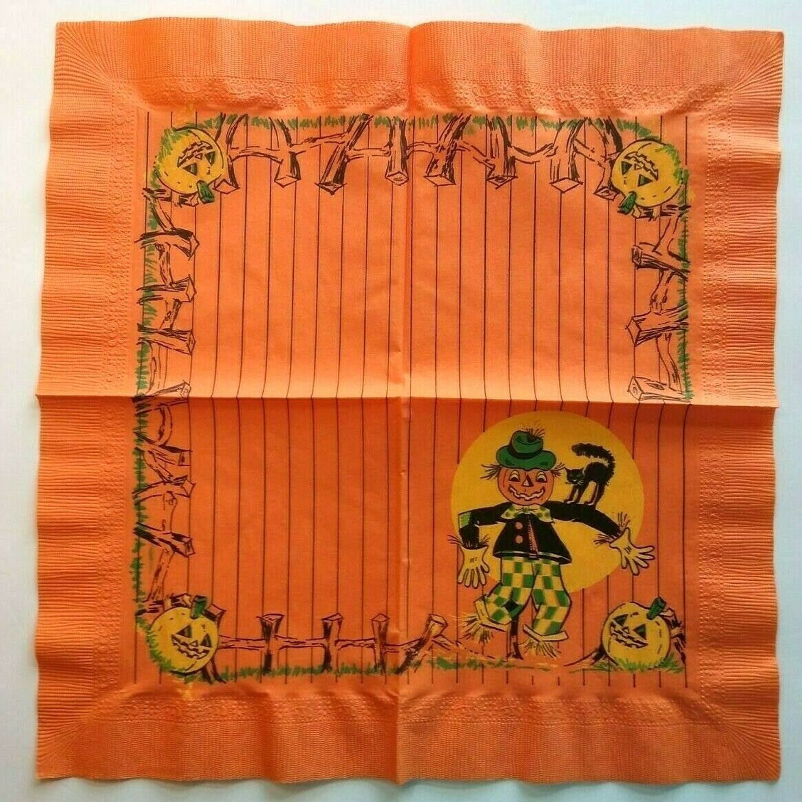 Halloween Vintage Paper Crepe Napkin Scarecrow in Pumpkin - Etsy
