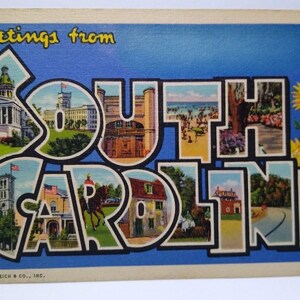Greetings From South Carolina Large Big Letter Linen Postcard - Etsy