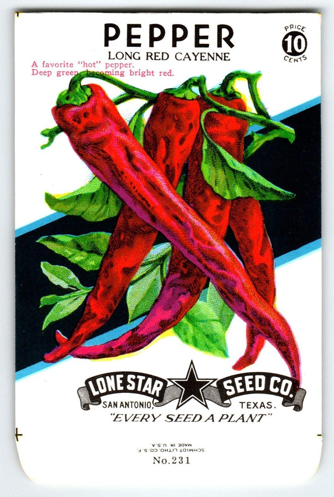 Long Red Cayenne Pepper Seed Packet EMPTY Vintage Lone Star 1940's ...