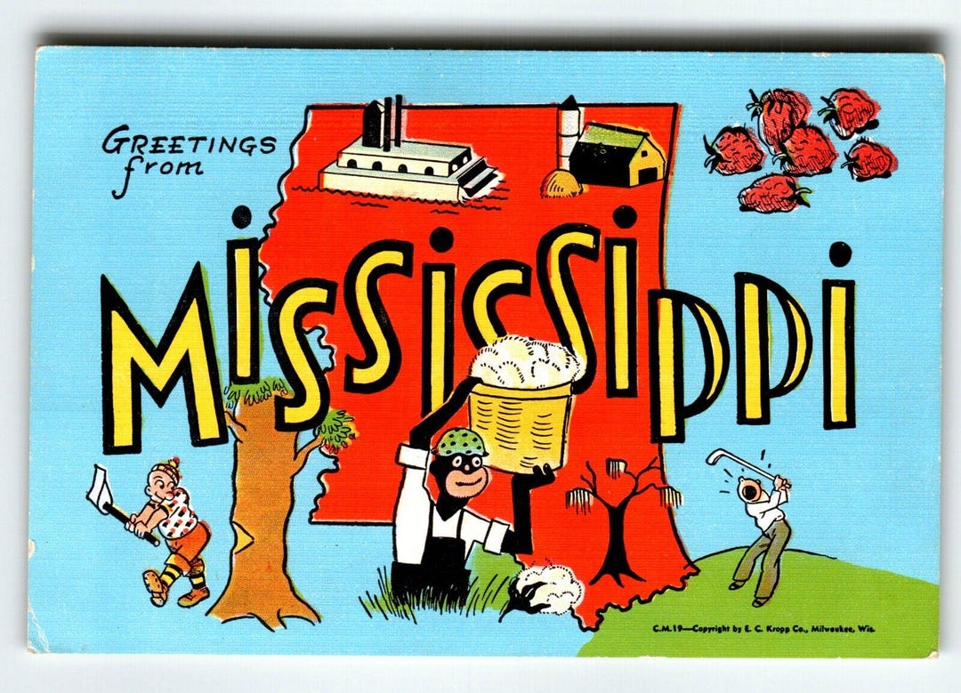 Postcard Greetings From Mississippi Map Linen Postcard Unused Unposted ...