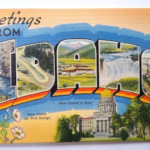 Greetings From Idaho Large Big Letter Postcard Linen Unused - Etsy