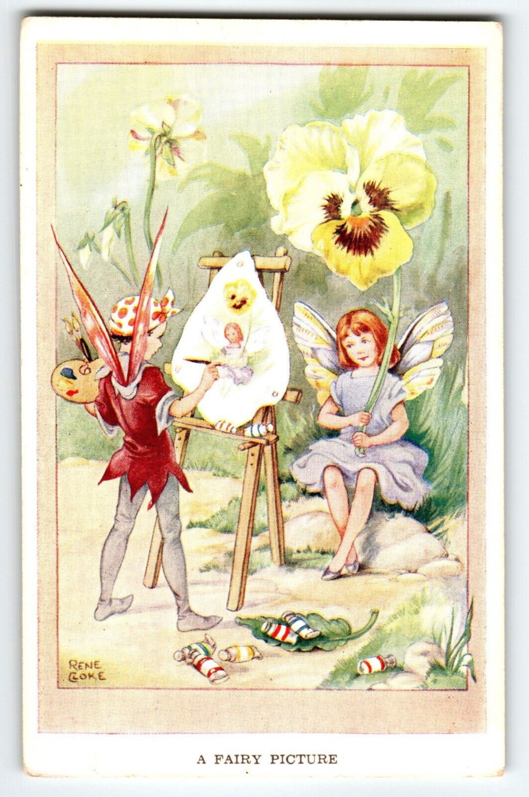 Fairies Postcard Sprites Painting Picture Fantasy Rene Cloke Valentine ...