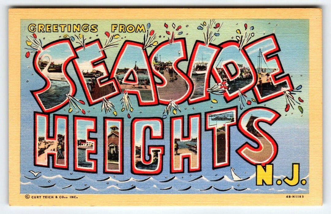 Greetings From Seaside Heights New Jersey Large Letter Postcard Linen ...
