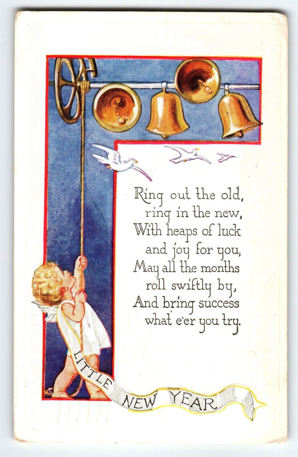 Little New Year Greetings Postcard Cherub Angel Rings Golden Bells 1929 ...