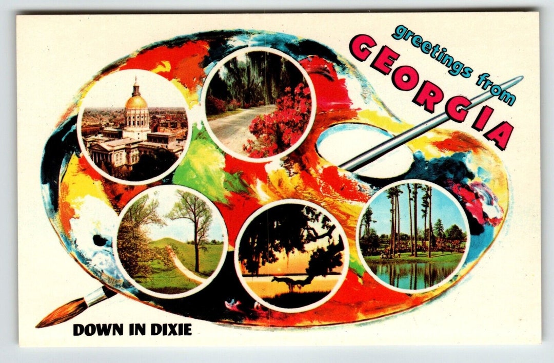 Postcard Greetings From Georgia Chrome Paint Pallet Paintbrush Down in ...
