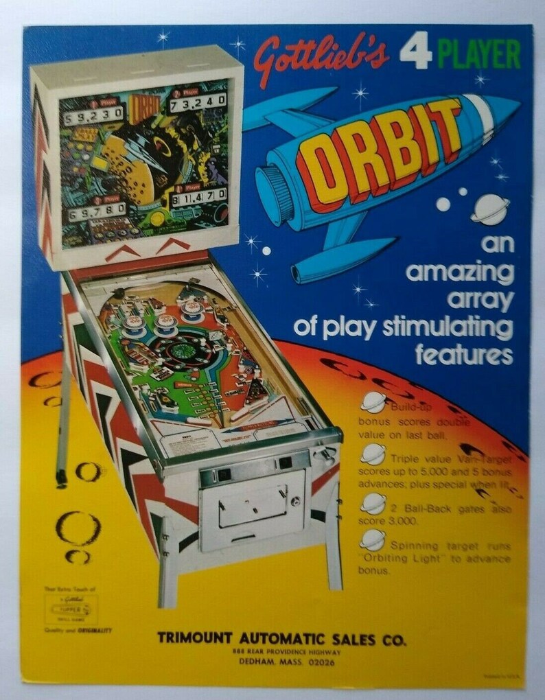 Orbit Pinball FLYER Original 1972 NOS Game Space Age Planets - Etsy