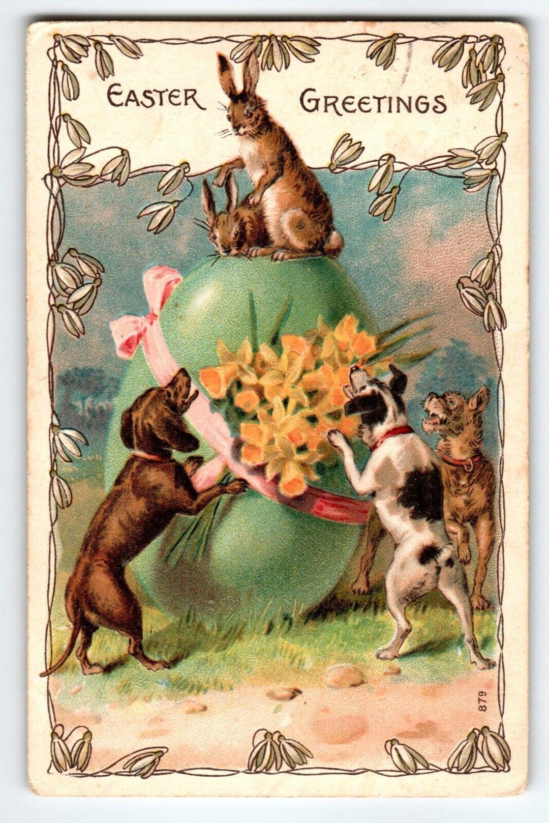 Easter Postcard Hound Dogs Bark Giant Egg Bunny Rabbits Otto Schloss ...