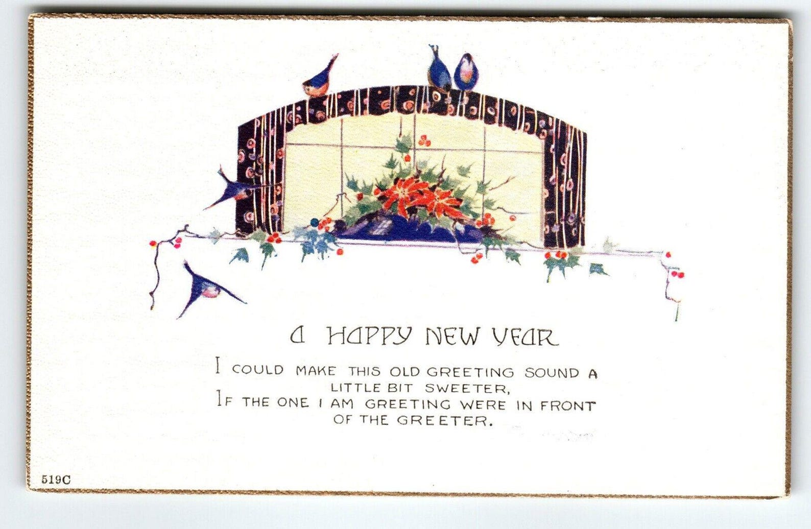 New Year Postcard Blue Birds Little Bit Sweeter Gold Trimmed Series ...
