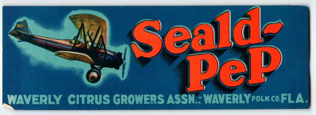 Seald-pep Airplane Waverly Citrus Fruit Crate Label Plane Original ...